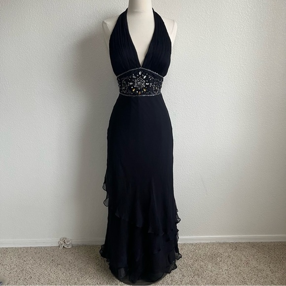 Nina Austin | Dresses | Nwt Nina Austin Black Silk Formal Halter Maxi ...